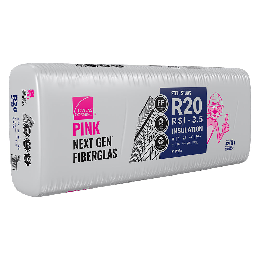 R-20 PINK NEXT GEN FIBERGLAS Insulation 24-inch x 48-inch x 6-inch (12 ...